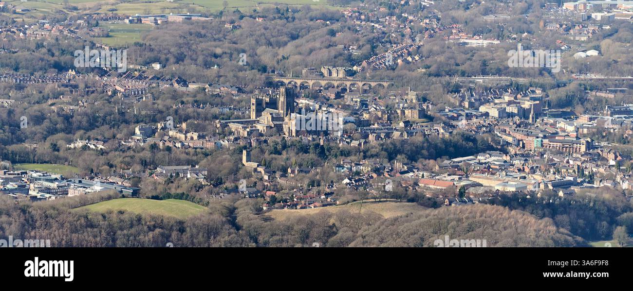 An aerial view of the historic city of Durham, north east England ...