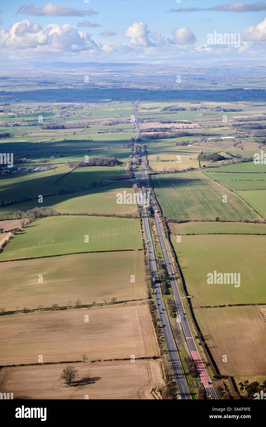 An aerial view of the east end of A66 Trunk Road, linking Scotch Corner ...