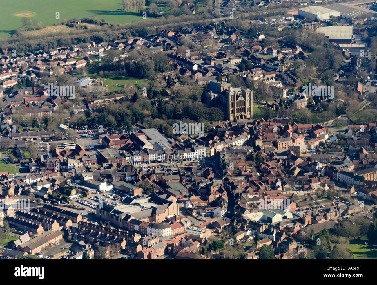 An aerial view of the city of Ripon, North Yorkshire, northern England ...