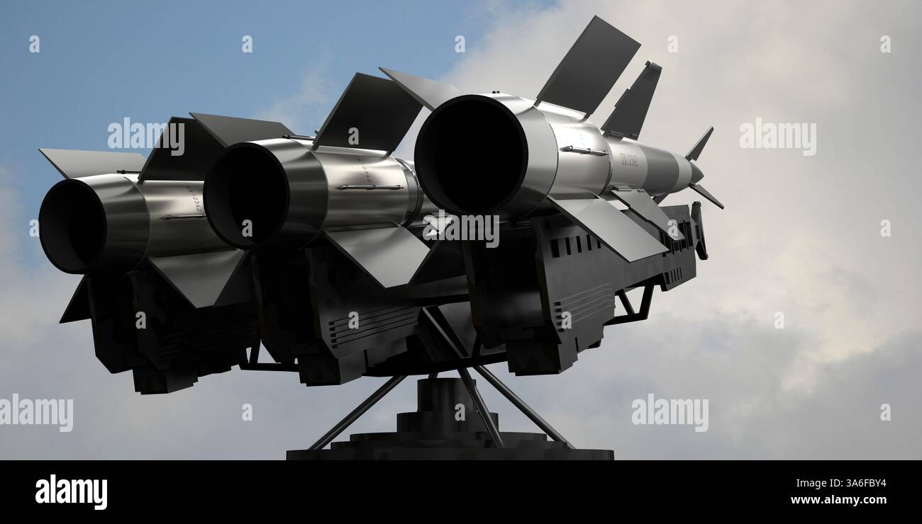 Three missiles on a launcher - 3D illustration Stock Photo - Alamy
