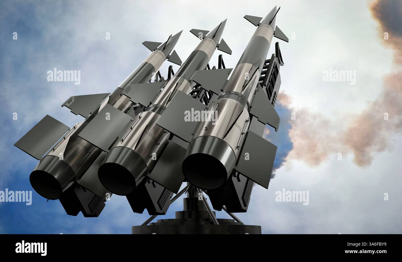 Three missiles on a launcher - 3D illustration Stock Photo - Alamy