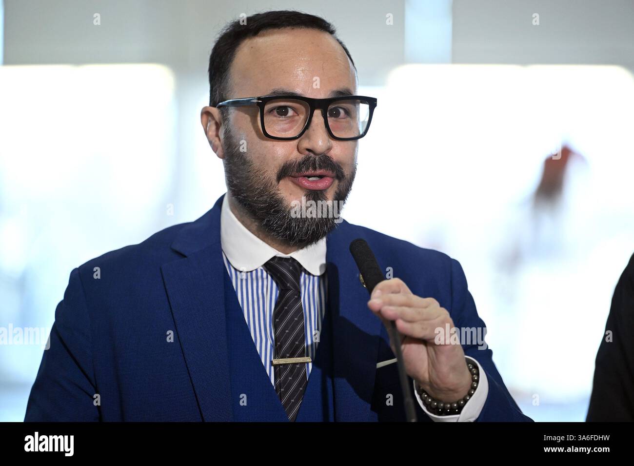 New York City Council member Francisco Moya speaks during a press ...