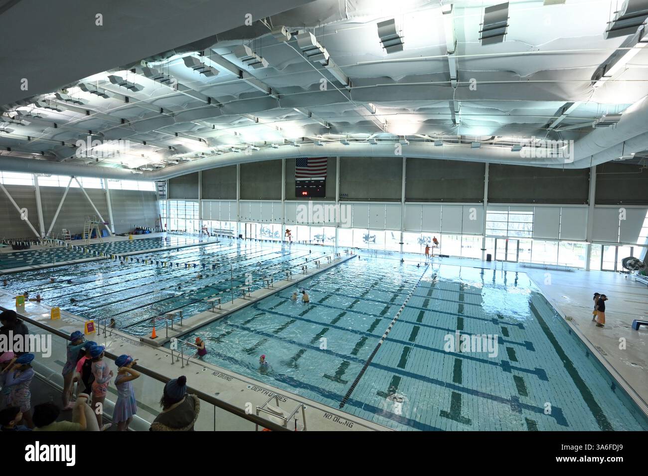 View of the Flushing Meadows Corona Park Aquatic Center in the New York ...