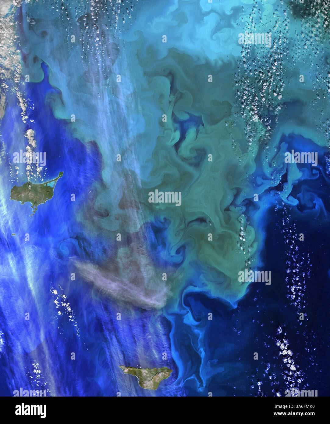 Sept. 15, 2014 - Phytoplankton bloom (green and blue swirls) near the ...