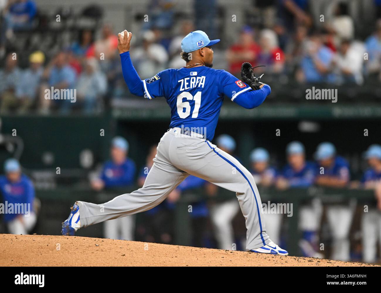 Kansas City Royals pitcher Angel Zerpa throws in an exhibition baseball ...