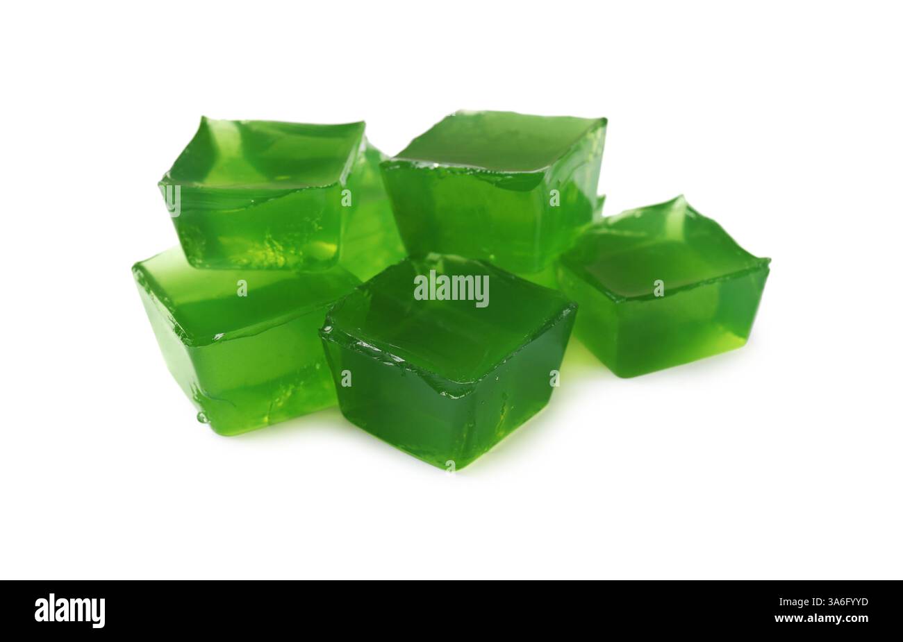 Tasty green jelly cubes isolated on white Stock Photo - Alamy