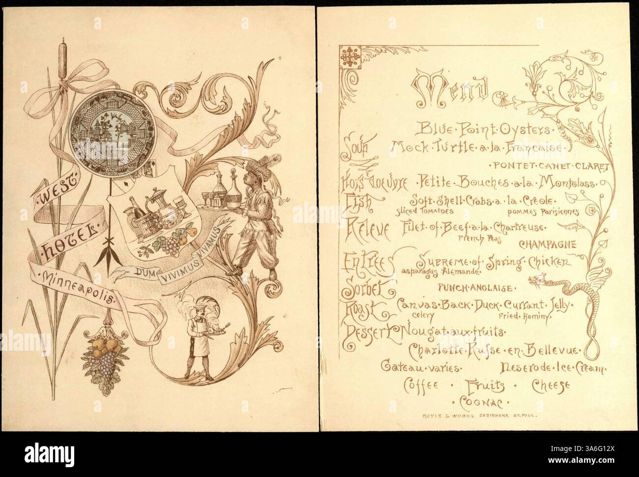 The West Hotel Menu is a color-illustrated bi-fold card, offering a ...