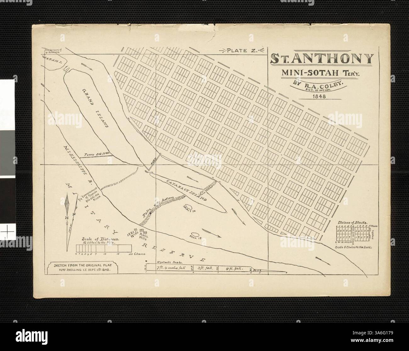 This map of St. Anthony, Minnesota, from 1848 shows key locations such ...