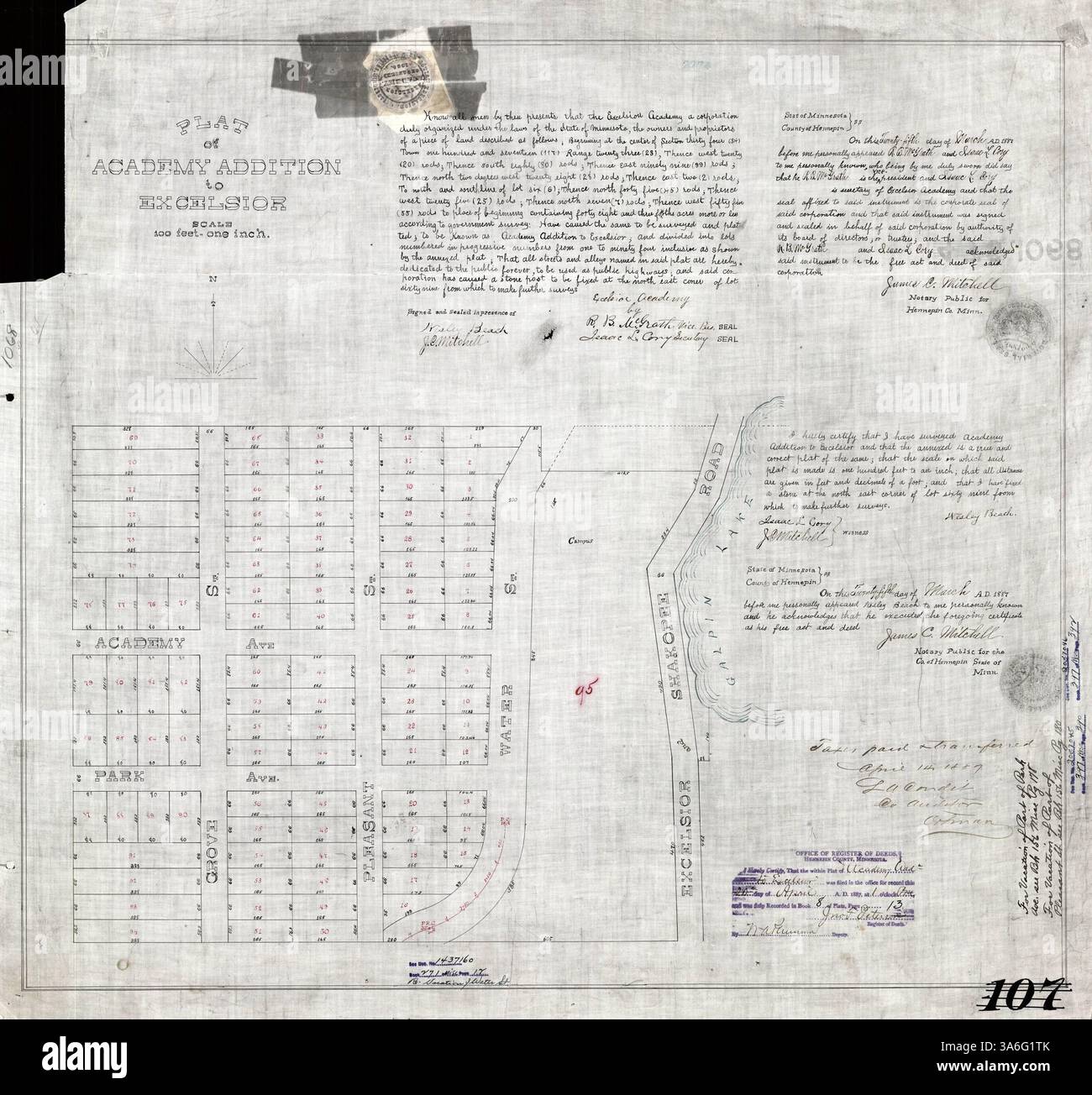 The Plat of Academy Addition to Excelsior shows land development in the ...