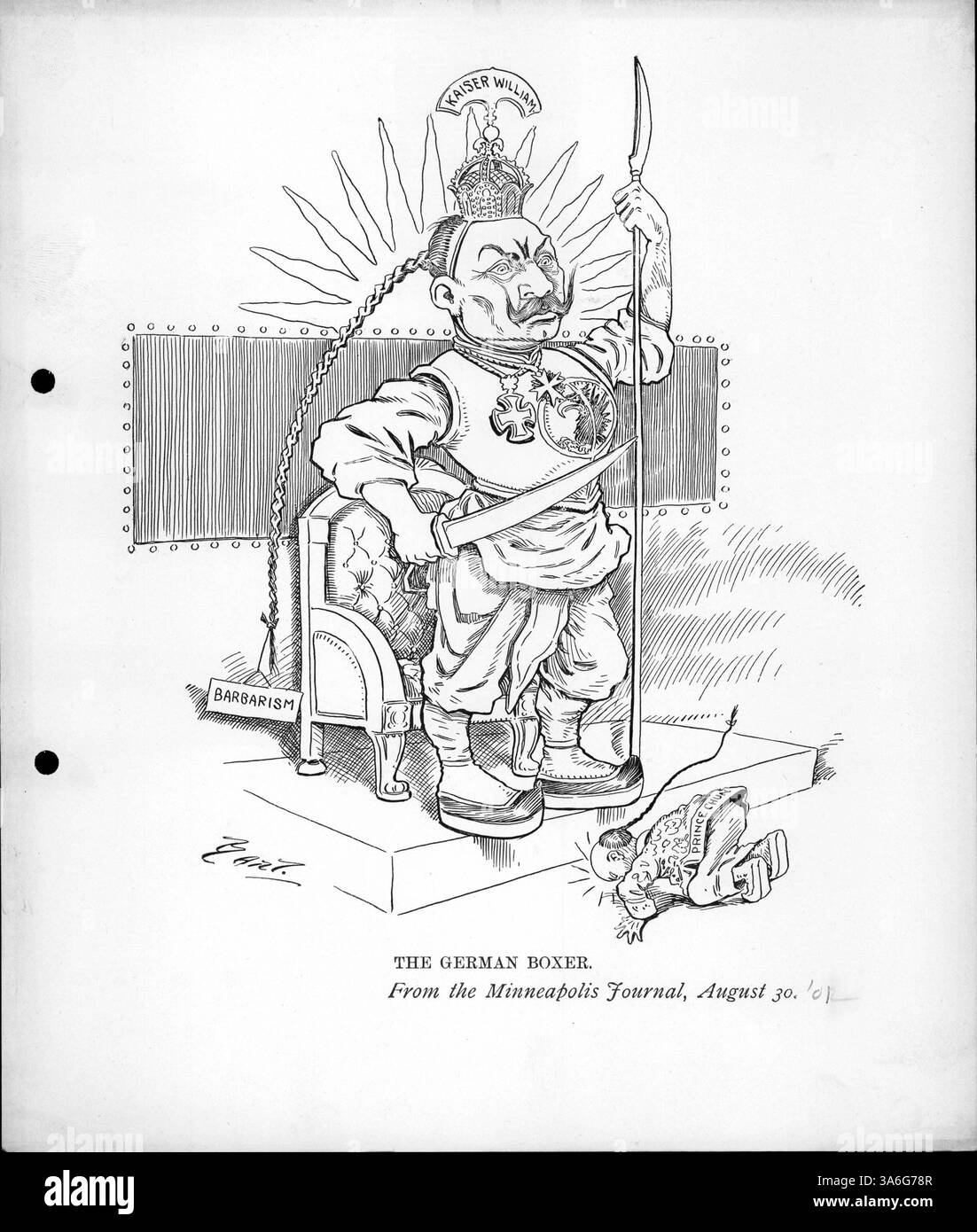 A political cartoon titled 'The German Boxer' depicts Kaiser William ...