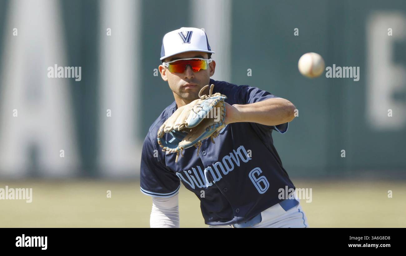 Villanova infielder Tyler Shaw makes a play against Princeton during an ...
