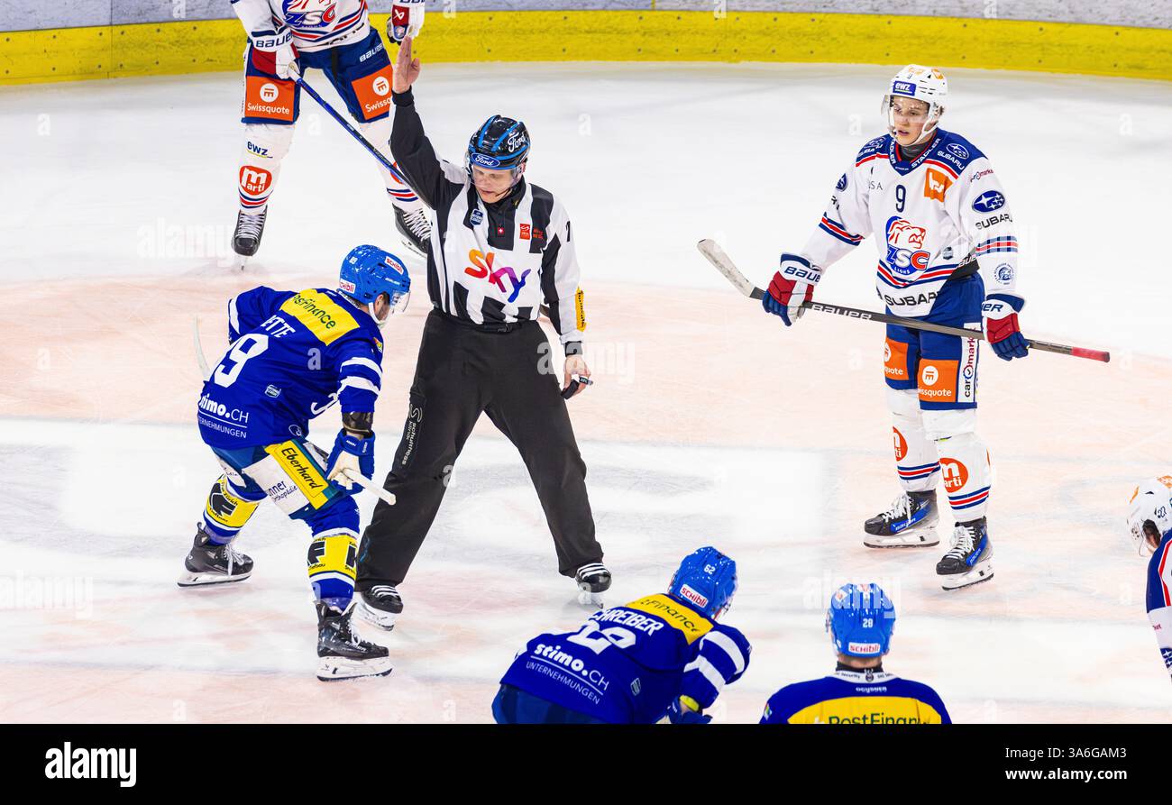 Kloten, Switzerland, 19th Mar 2025: In the face-off against #9 Vinzenz Rohrer (ZSC Lions ...