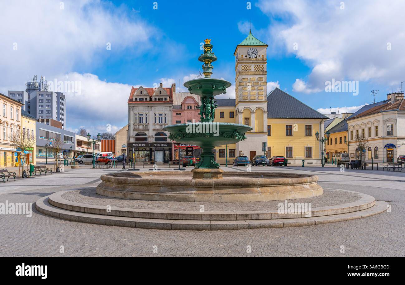 Karvina, Czech Republic, 17.03.2025, Fountain and the historical ...