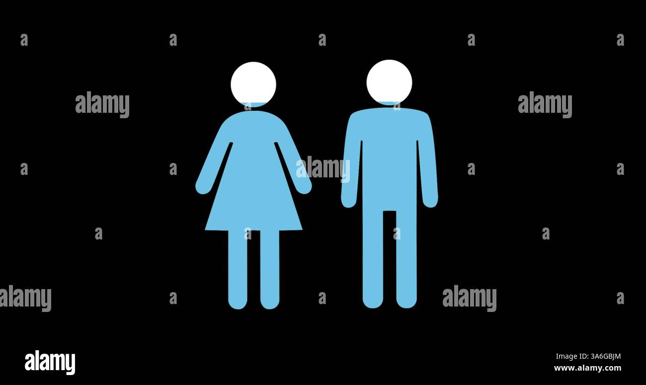 Simple blue restroom sign with male and female symbols on black ...
