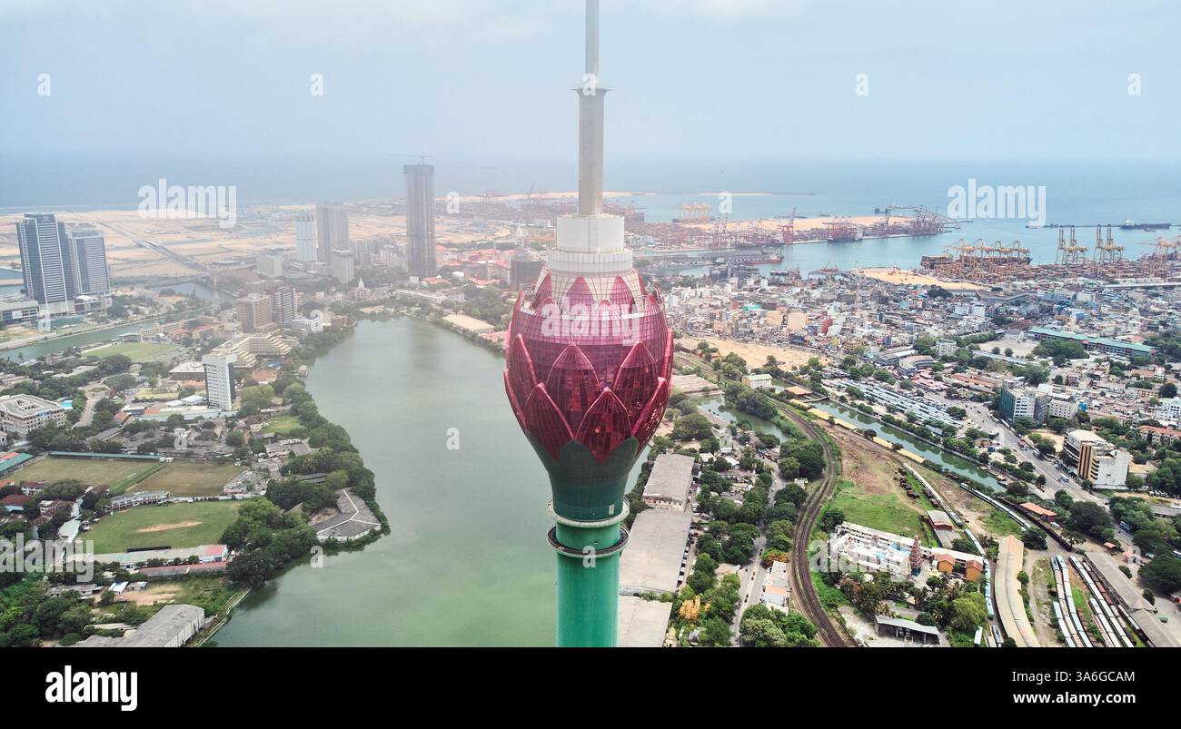 Aerial view of the main attraction, the Lotus Tower in the capital of ...