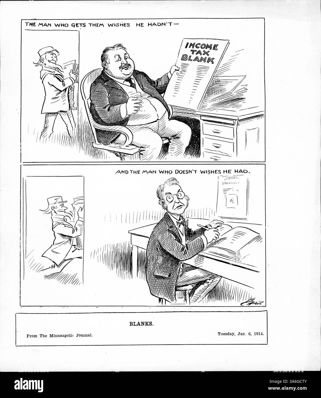 A humorous cartoon from the 20th century depicts the contrast between ...