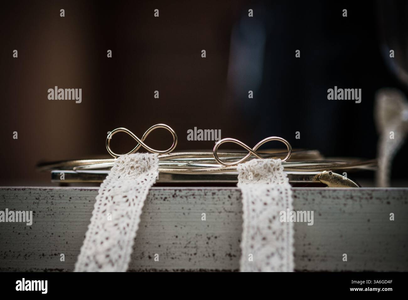 Wedding wreaths on the holy bible, on the wedding table, during a greek ...