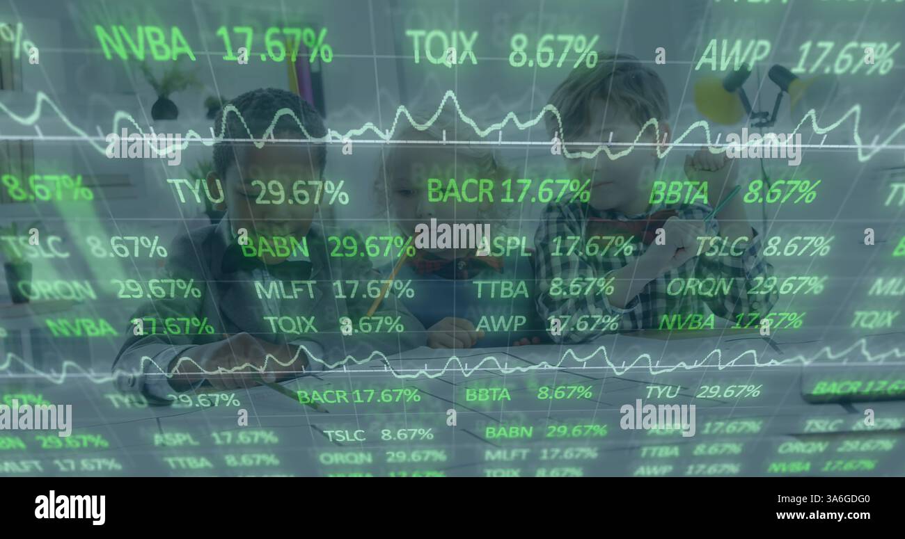 Analyzing stock market data, business professionals using digital ...