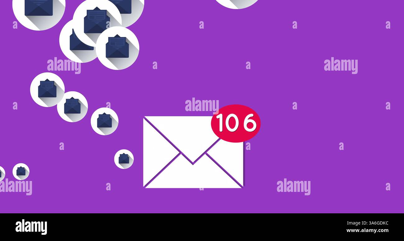 Image of social media envelope icons with numbers growing flying on ...