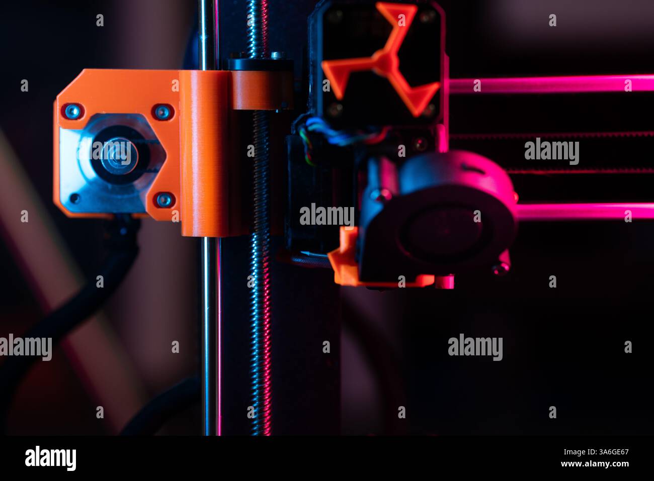 3d printer machine close up guides modern neon light extruder fan ...