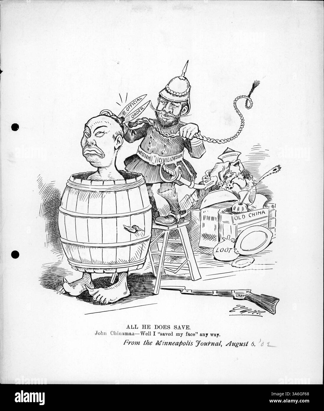 A political cartoon illustrating Western Civilization cutting off John ...