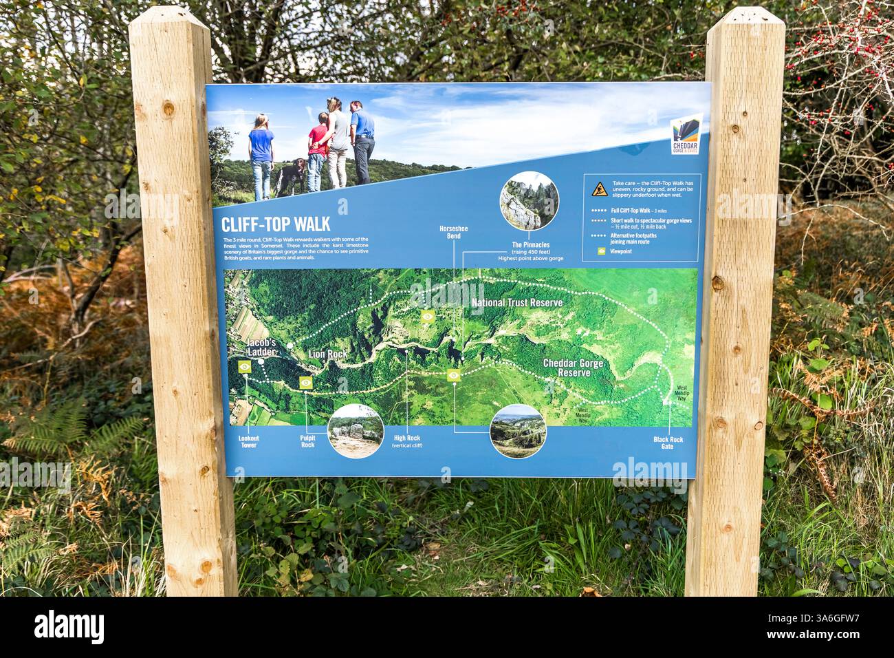 Cheddar, UK - October 22, 2023: A map of hiking footpath of Cheddar ...