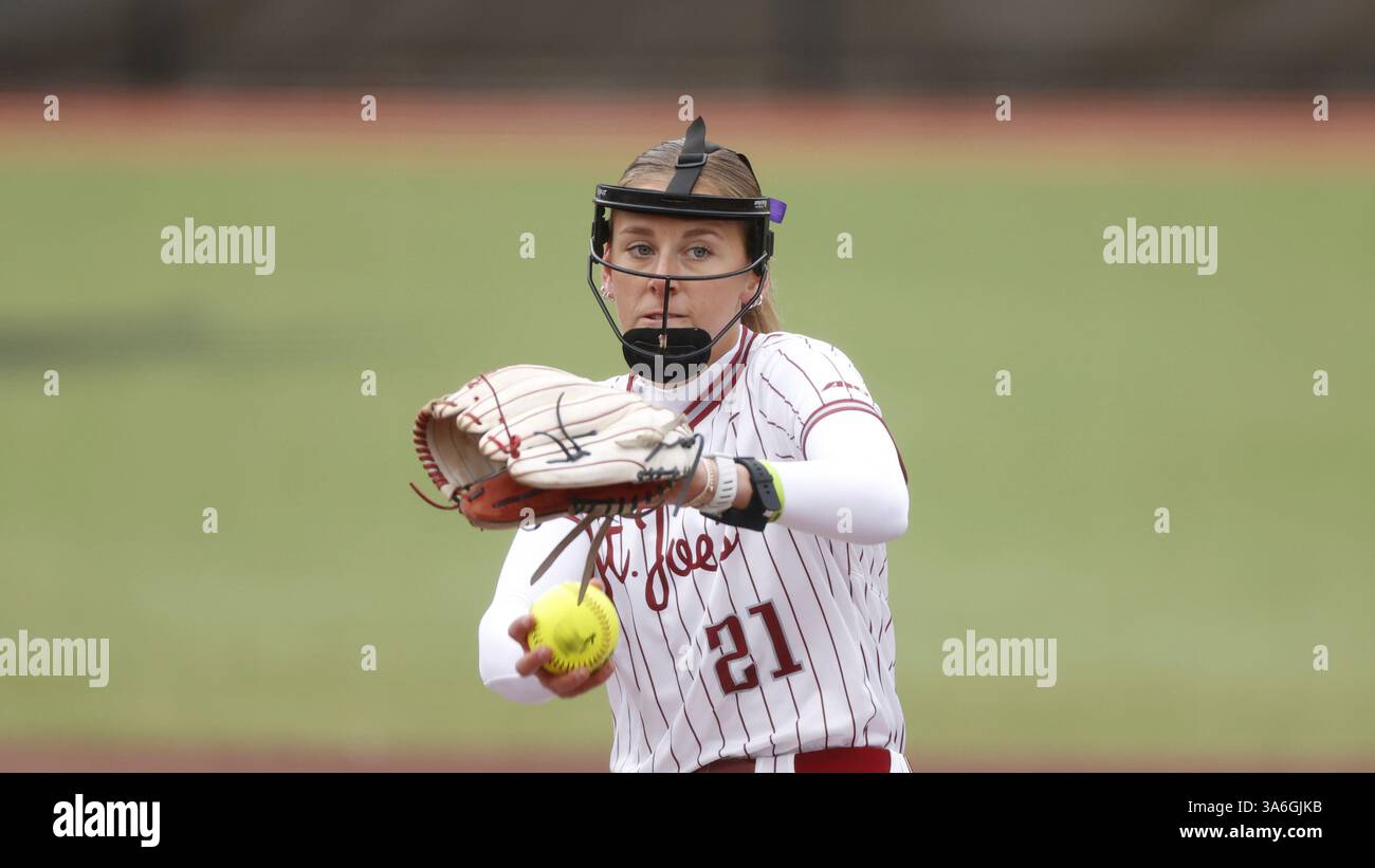 St. Joe's pitcher Jules Scogna throws against Massachusetts during an ...