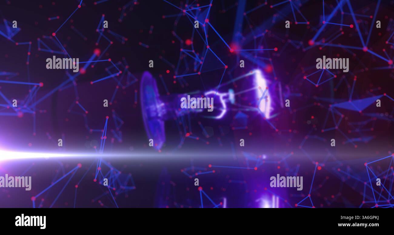 Image of network of connections spinning over glowing satellite. global ...