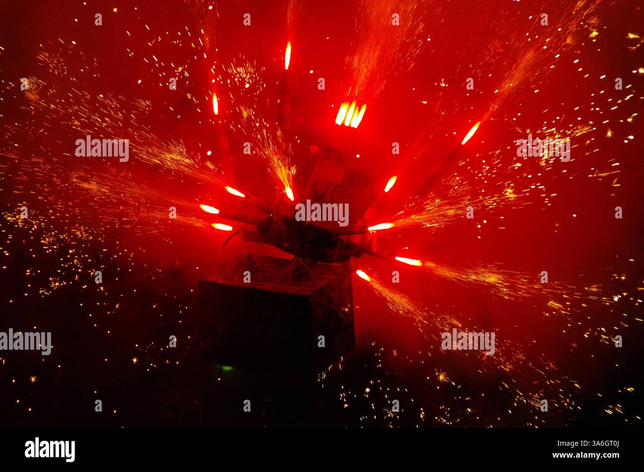 Detail of devils fireworks in traditional festival Stock Photo - Alamy