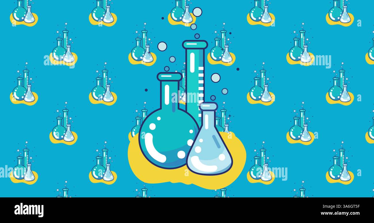 Chemistry beakers icons moving over multiple chemistry beakers icons ...