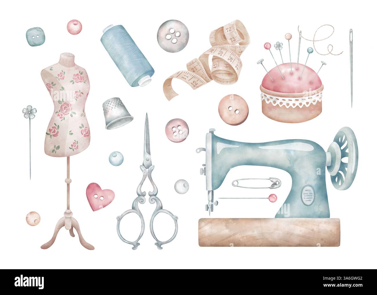 Sewing tools and accessories big set. Sewing machine, mannequin ...