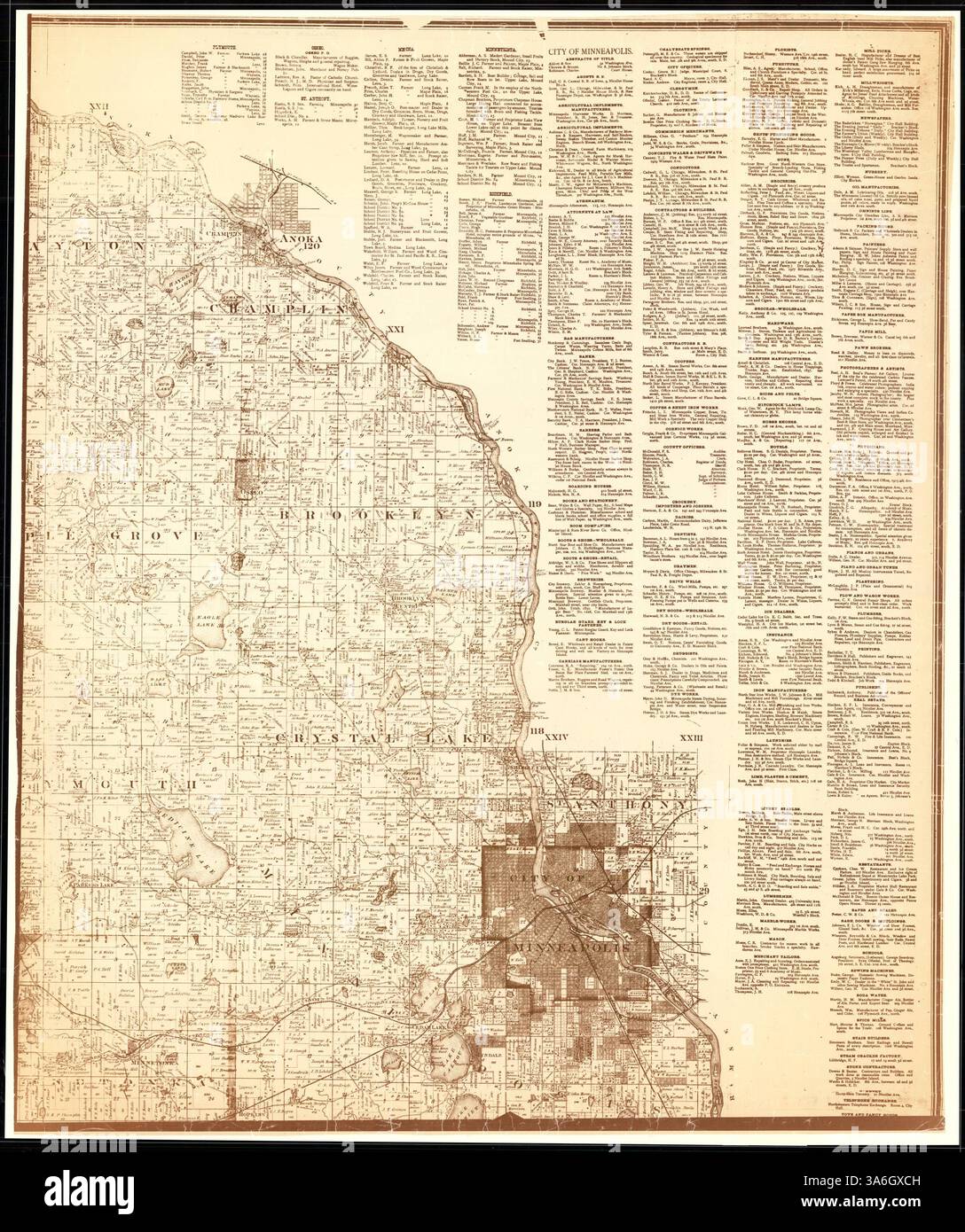 This 19th century map of Hennepin County, Minnesota, shows land ...