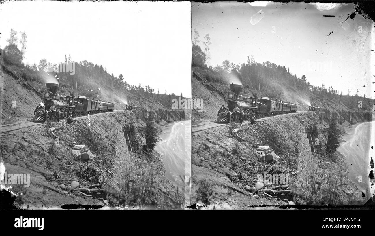 This photograph features two early passenger trains on the Northern ...