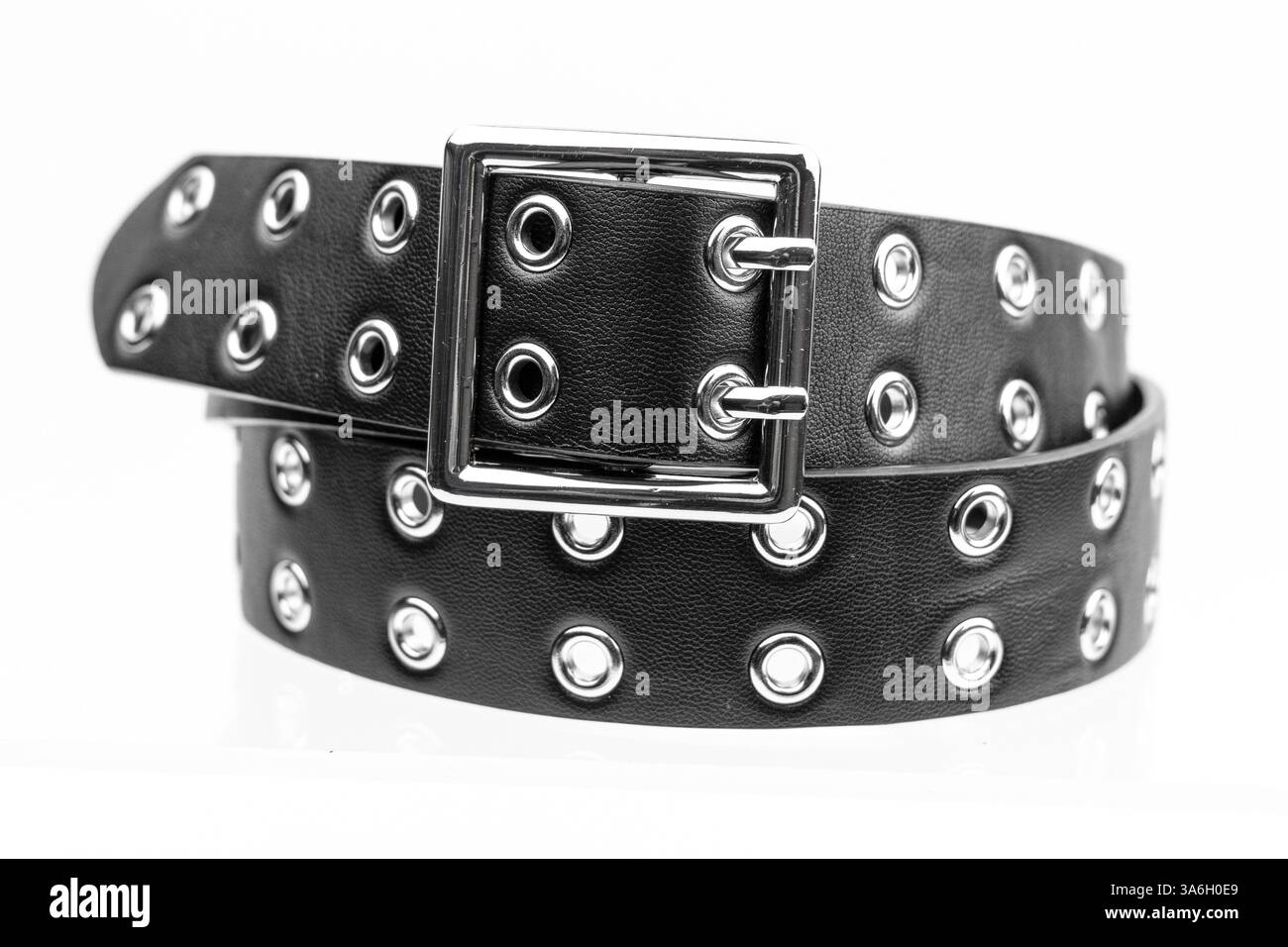 Black Leather Punk Belt with Silver Grommets and Square Buckle Rock and ...