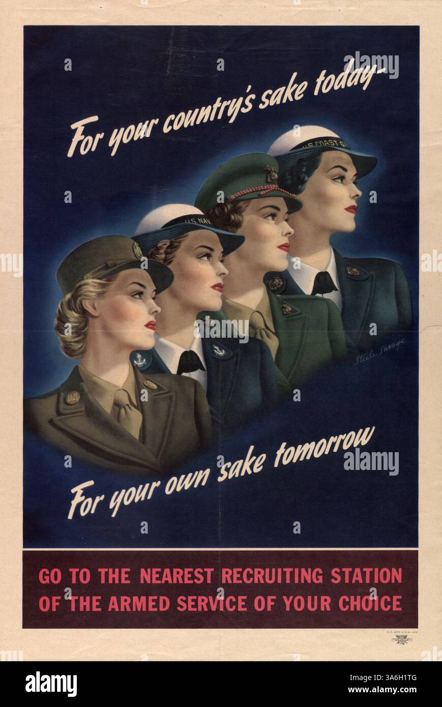 This wartime recruitment poster illustrates four women in different ...