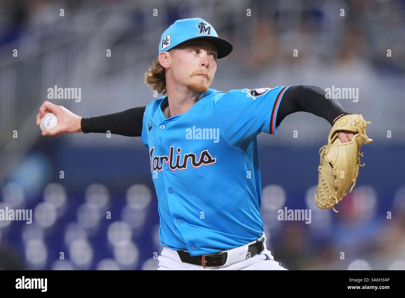 Miami Marlins pitcher Max Meyer throws during the first inning of an ...