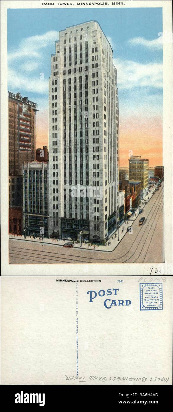 Rand Tower, located in Minneapolis, is depicted in this photograph ...