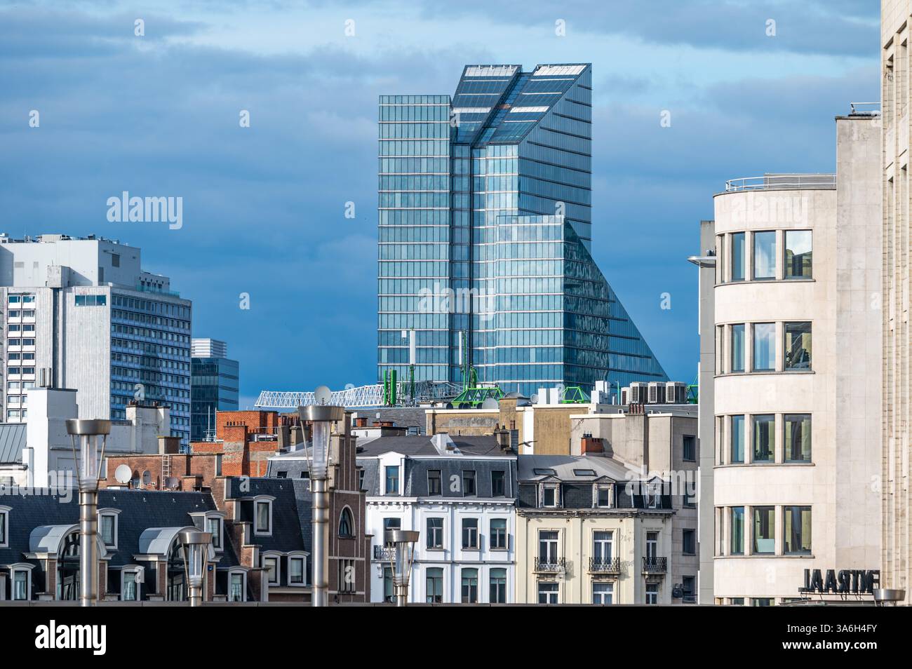 Cityscape from the Albertina square with the Belfius tower in the ...