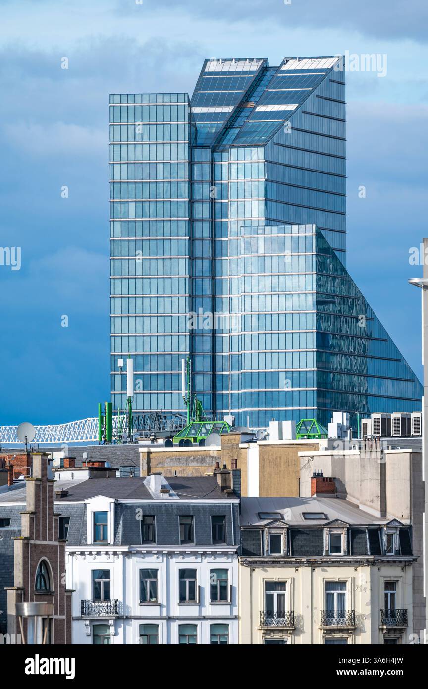 Cityscape from the Albertina square with the Belfius tower in the ...