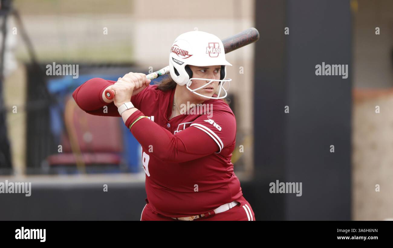Massachusetts batter Sarah Keagy swings against St. Joe's during an ...