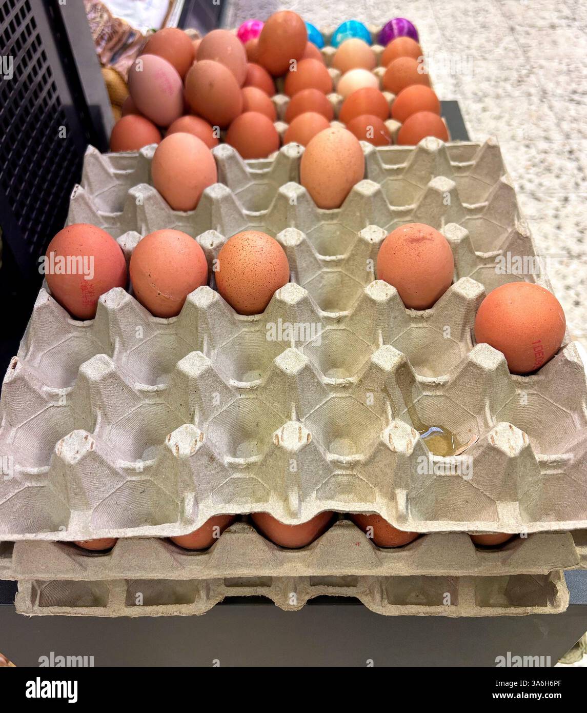 Hier im Bild Eier im Supermarkt in einem Eierkarton, Verpackung ...