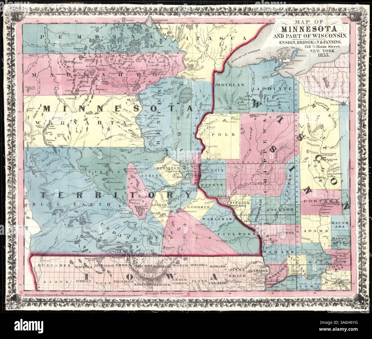 This map shows Minnesota's territorial counties, marked in four shades ...