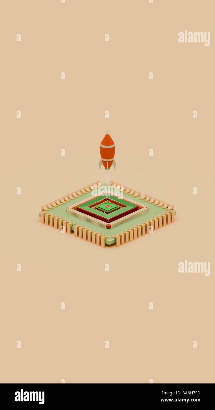 3D rocket launching from computer processor with AI symbol Stock Photo ...