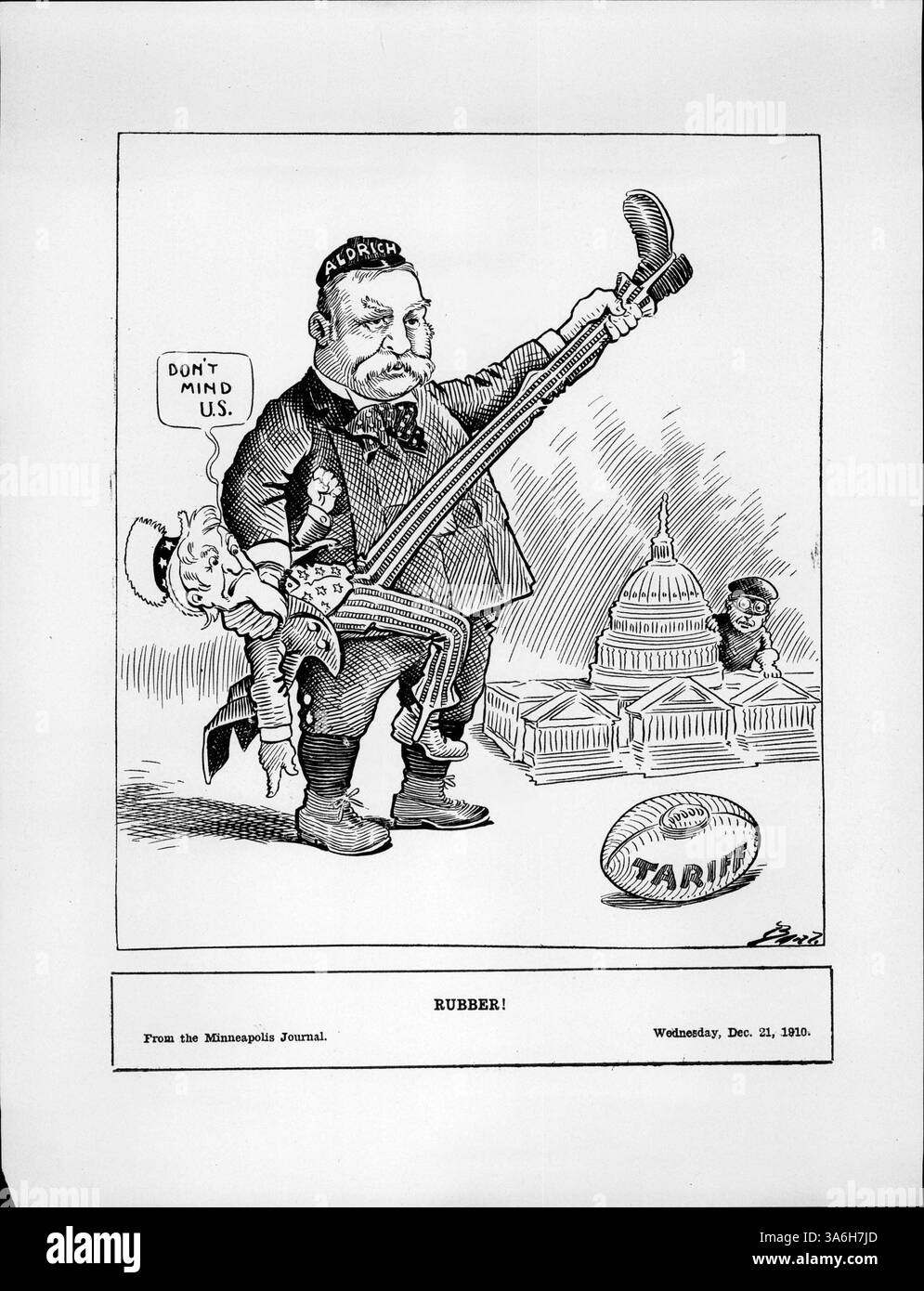 A political cartoon depicting senator aldrich holding uncle sam hi-res ...