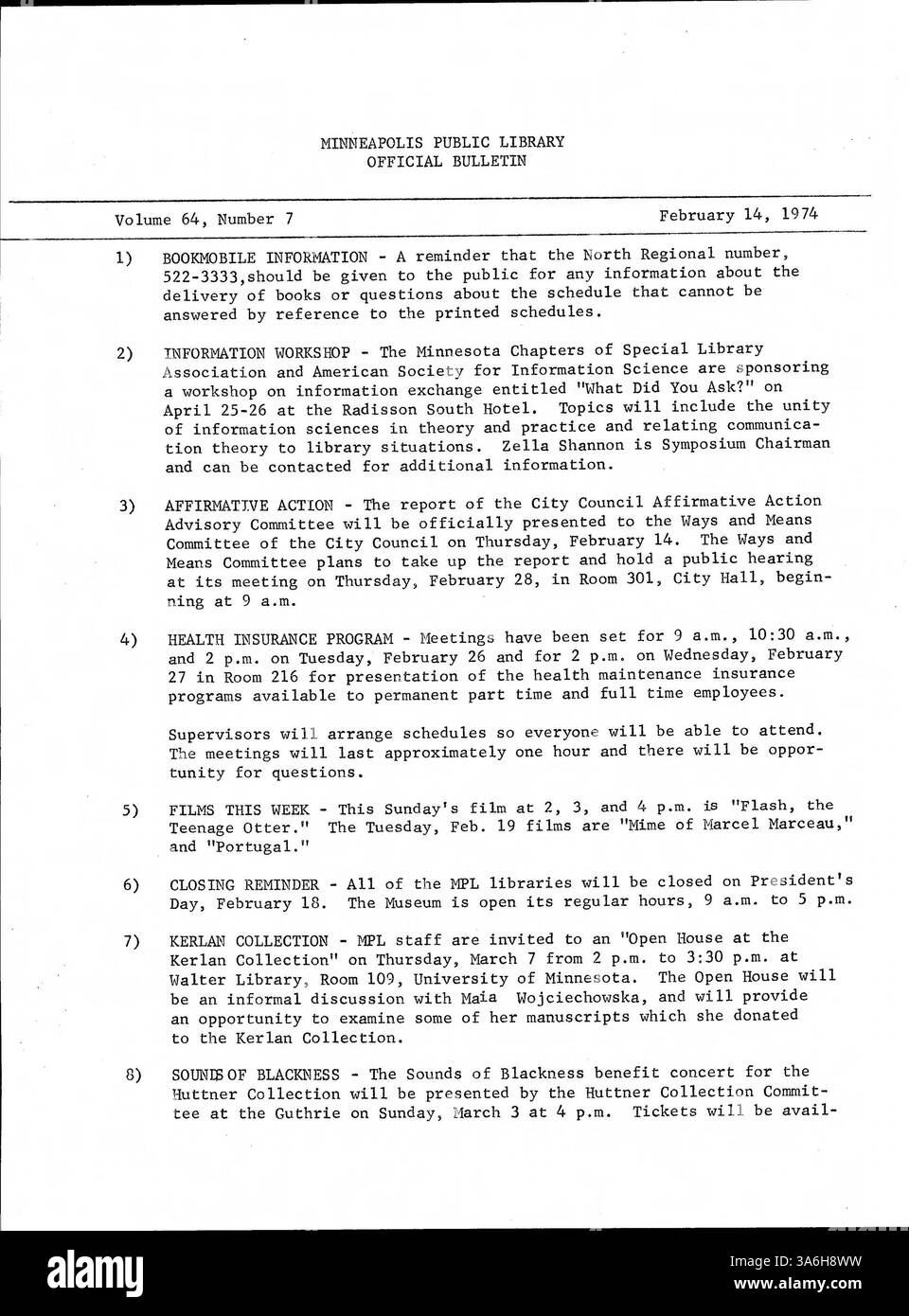 The 1974 Minneapolis Public Library Official Bulletin highlights ...