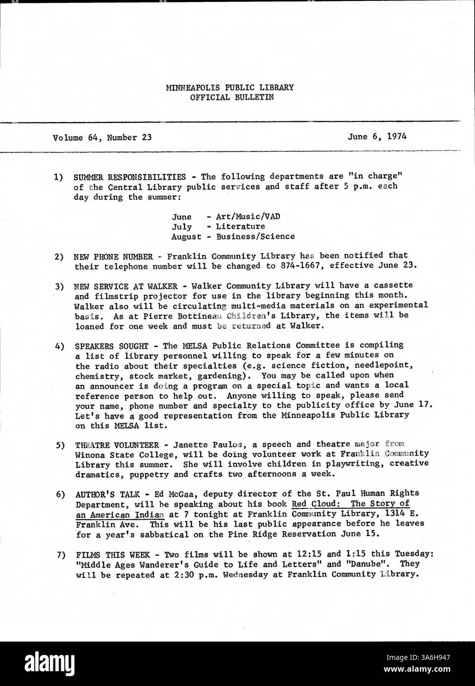 The 1974 minneapolis public library official bulletin provides w hi-res ...