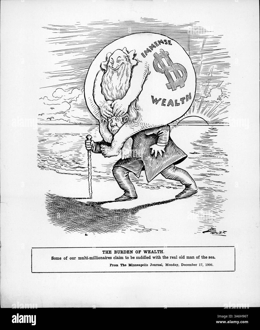 A cartoon illustrating the concept of immense wealth as a burden, with ...