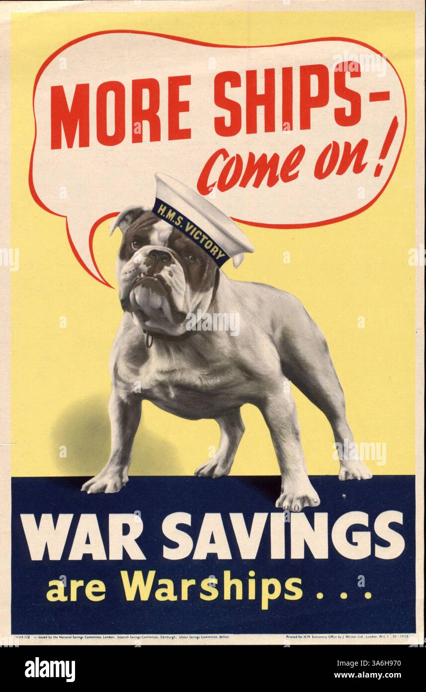A 1920s propaganda poster featuring a bulldog wearing an 'H.M.S ...