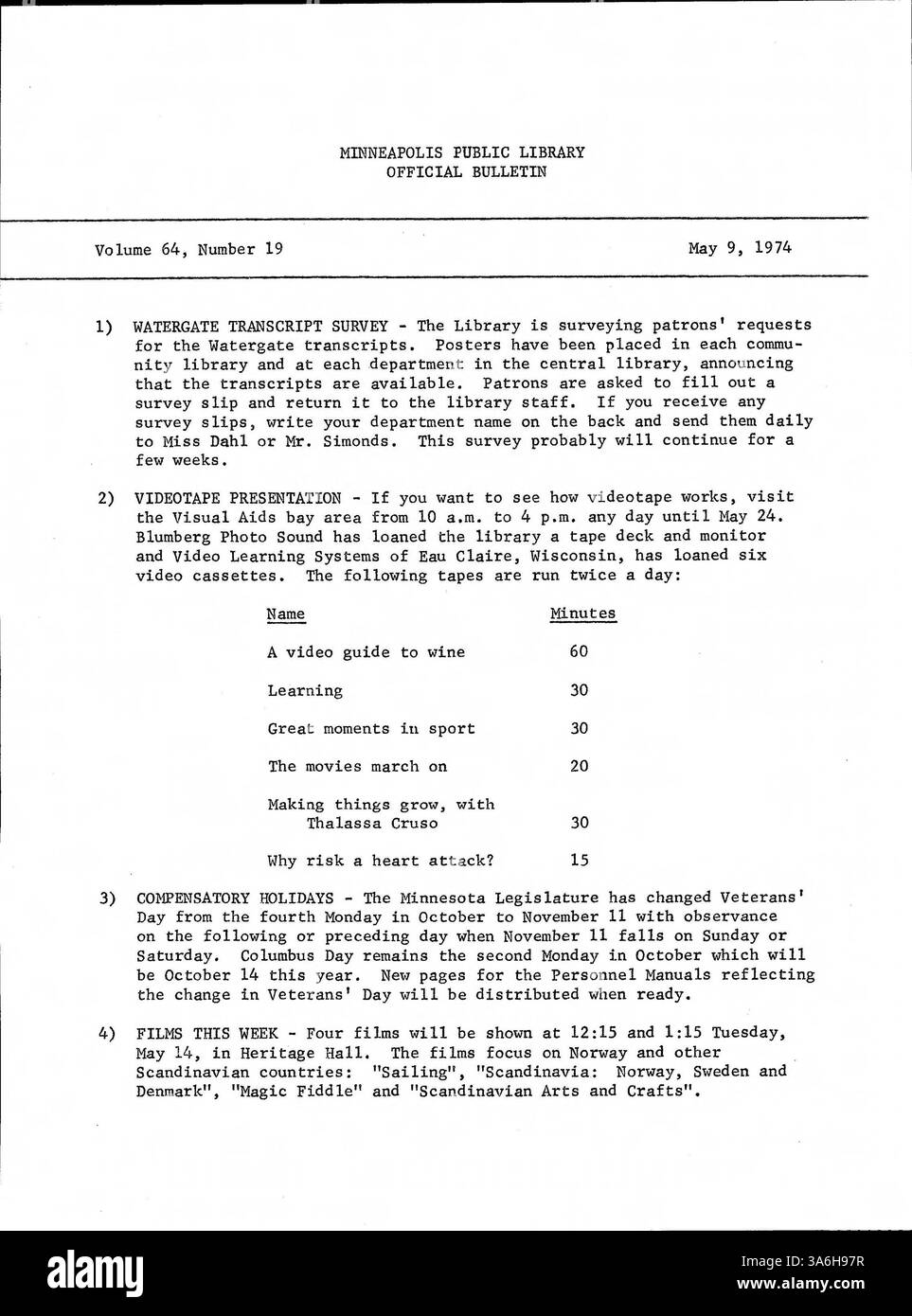 This edition of the 1974 Minneapolis Public Library Official Bulletin ...