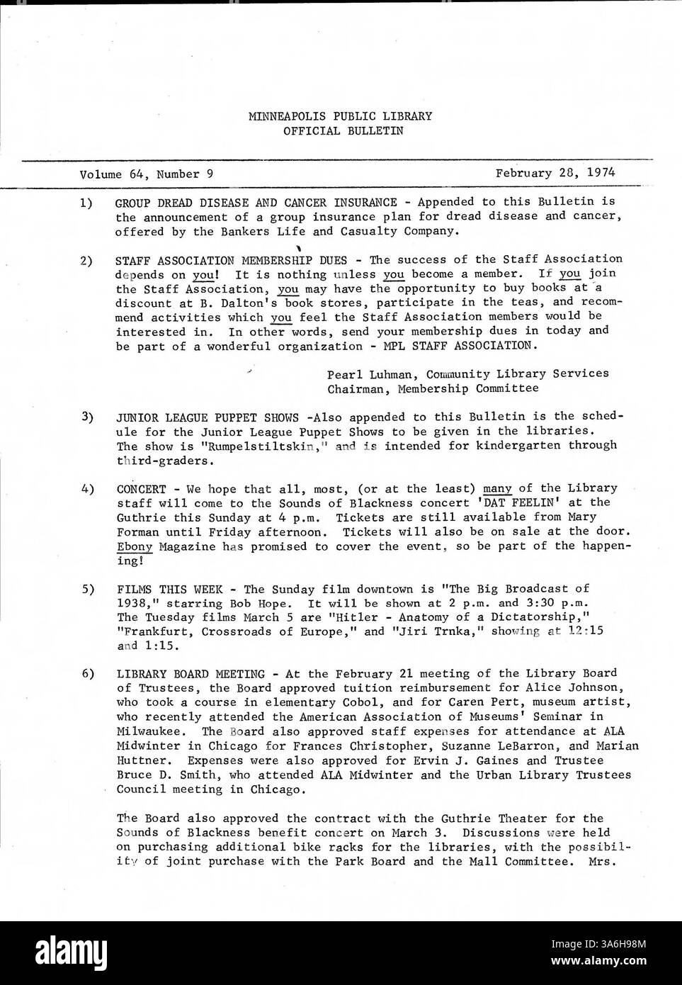 The 1974 issue of the Minneapolis Public Library Official Bulletin ...